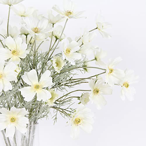 2 Pcs Artificial Fake Flowers Plants Cosmos Silk Flower Arrangements Wedding Bouquets Decorations Plastic Floral Table Centerpieces for Home Kitchen Garden Party Decor Approx 23.6'' High - White