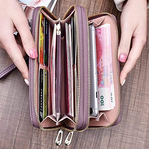 QLAZO Wallet for Women, Wallet, Fashion Double Zipper PU Women's Wallet Long Style Large-Capacity Wallet Coin Purse (Color : Rubber Pink)