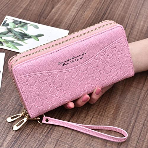 QLAZO Wallet for Women, Wallet, Fashion Double Zipper PU Women's Wallet Long Style Large-Capacity Wallet Coin Purse (Color : Rubber Pink)