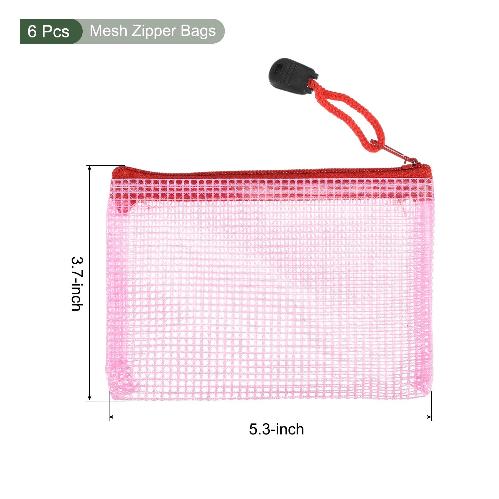 YOKIVE 6 Pack Mesh Zipper Bags, B8 Mesh File Pockets | Plastic Document Pouch, Great for Office Appliances Travel Storage(Red)