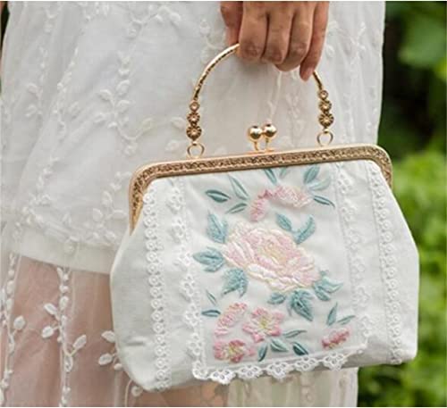 DANN Women's Vintage Handbag Chinese Embroidery Purse and Women's Bag Shoulder Bag with Chain