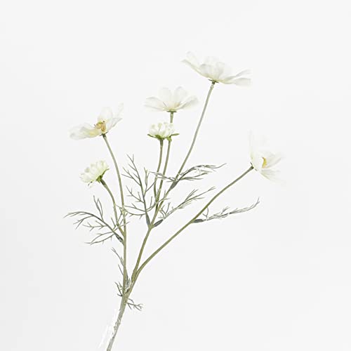 2 Pcs Artificial Fake Flowers Plants Cosmos Silk Flower Arrangements Wedding Bouquets Decorations Plastic Floral Table Centerpieces for Home Kitchen Garden Party Decor Approx 23.6'' High - White