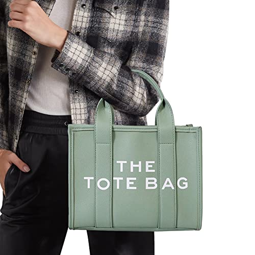 Women's The Tote Bag, PU Leather Tote Bag, Shoulder, Crossbody or Handle Bag for Work, School (10.2X4.2X8.5in) (Light green)