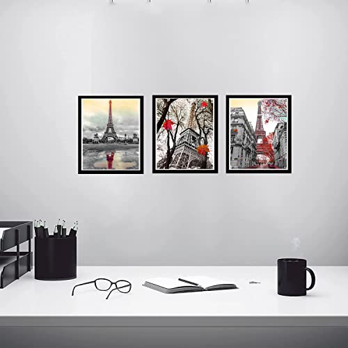 UKZMN 3 Pieces Paris Wall Art Prints, black and white Eiffel Tower Romantic Paris Theme Room Art Poster Decor for Girls Living Room Bedroom Bathroom Kitchen Office Decor, (12 x 16 Inch Unframed)