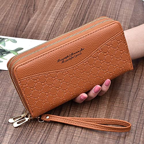 QLAZO Wallet for Women, Wallet, Fashion Double Zipper PU Women's Wallet Long Style Large-Capacity Wallet Coin Purse (Color : Rubber Pink)