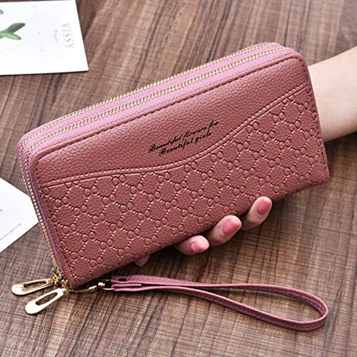 QLAZO Wallet for Women, Wallet, Fashion Double Zipper PU Women's Wallet Long Style Large-Capacity Wallet Coin Purse (Color : Rubber Pink)