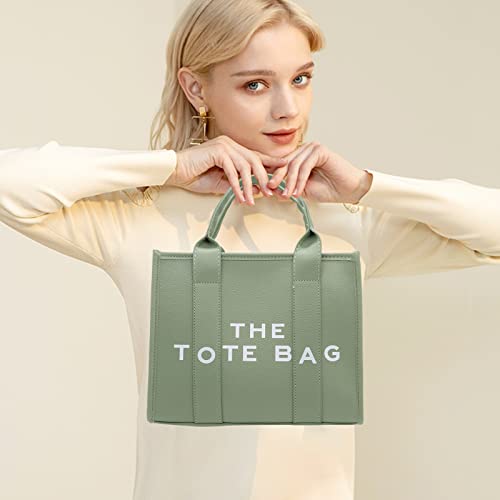 Women's The Tote Bag, PU Leather Tote Bag, Shoulder, Crossbody or Handle Bag for Work, School (10.2X4.2X8.5in) (Light green)