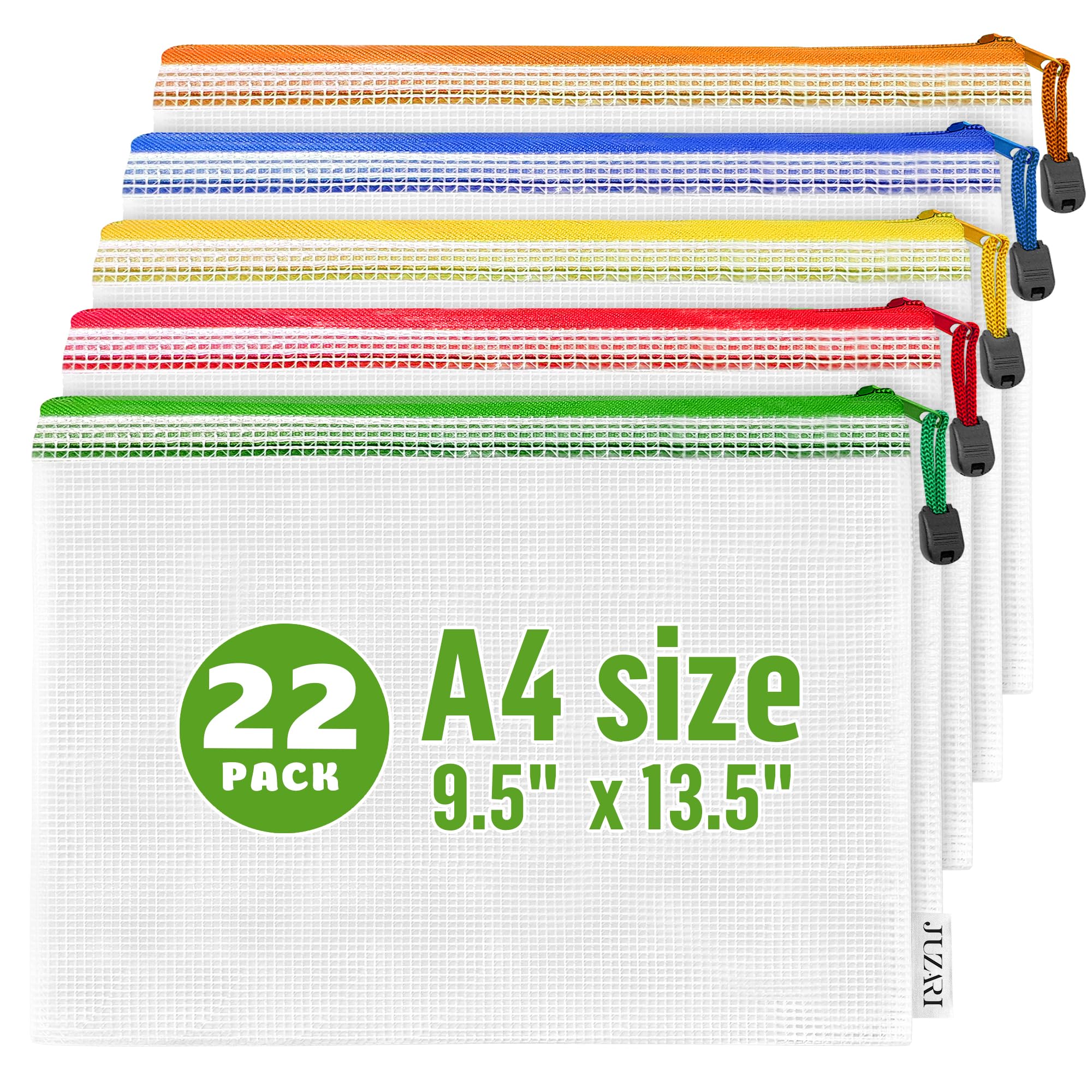 22 Pack Mesh Zipper Pouch Bags A4-13.5x9.5 in Plastic Zipper Pouches for Organizing - Document Bags With Zippers - Letter Size Zippered Pouch - Document Pouches With Zippers - Mesh Pouch Zippered