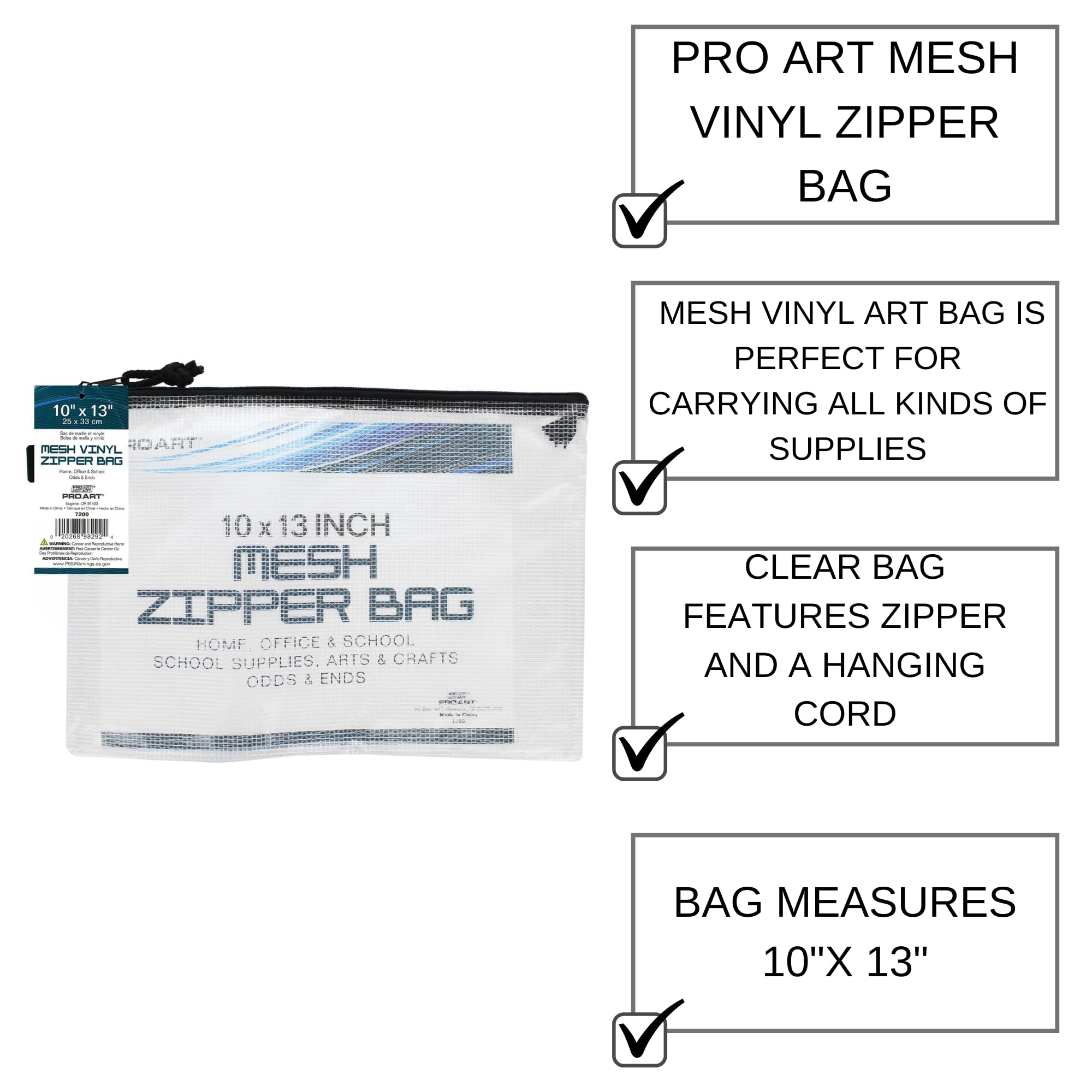 Pro Art Vinyl, 10-inch x 13-inch Mesh Bag with Zipper, Transluscent