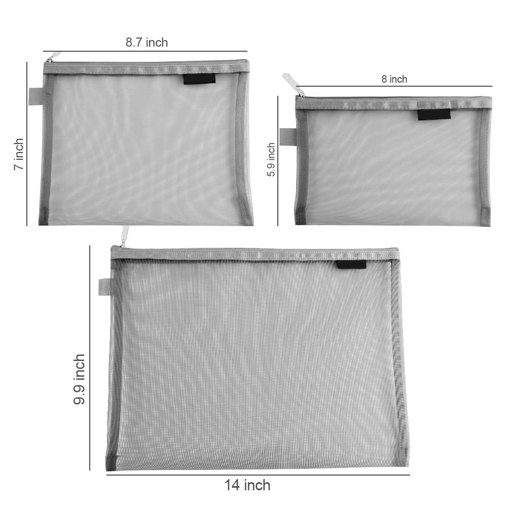 Topfinder Clear Cosmetic Bags Zip Makeup Mesh Bags Pencil Case Pouch Travel Toiletry Kit Set Storage Case (Grey)