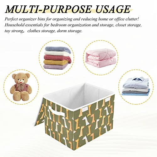 Kigai Storage Basket Cartoon Giraffe Storage Boxes with Lids and Handle, Large Storage Cube Bin Collapsible for Shelves Closet Bedroom Living Room, 16.5x12.6x11.8 In