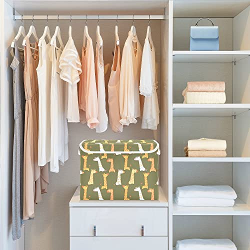 Kigai Storage Basket Cartoon Giraffe Storage Boxes with Lids and Handle, Large Storage Cube Bin Collapsible for Shelves Closet Bedroom Living Room, 16.5x12.6x11.8 In