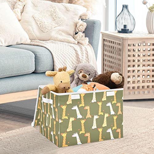 Kigai Storage Basket Cartoon Giraffe Storage Boxes with Lids and Handle, Large Storage Cube Bin Collapsible for Shelves Closet Bedroom Living Room, 16.5x12.6x11.8 In