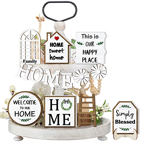 13 Pcs Farmhouse Tiered Tray Decor Farmhouse Home Decor Rustic Wooden Tray Decor Items Mini Signs Home Kitchen Table Decoration for Country House Family Shelf Housewarming Gift Accessories