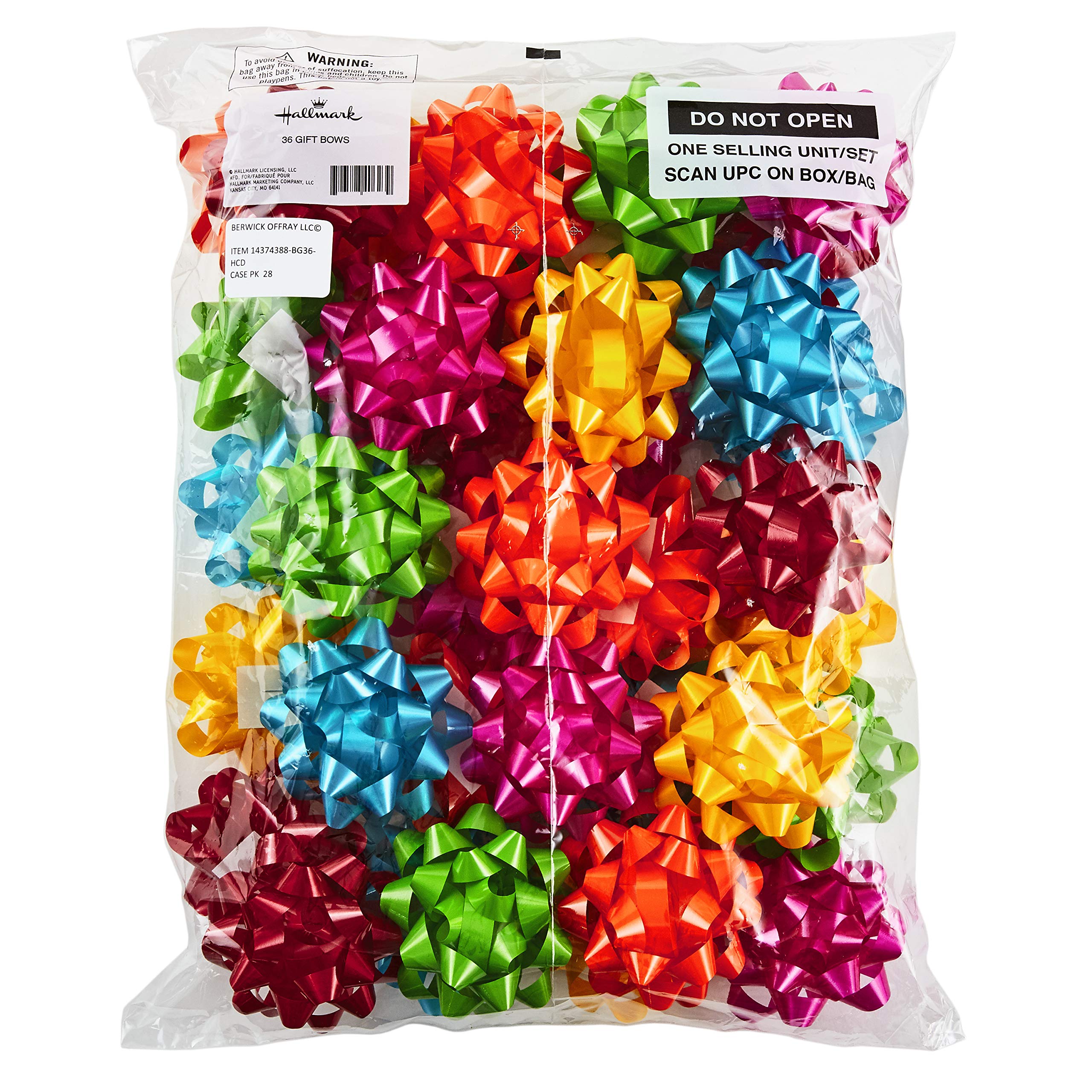Hallmark Bright Gift Bow Assortment (36 Bows) Red, Pink, Orange, Green, Teal, Yellow for Birthdays, Weddings, Baby / Bridal Showers, Christmas, Hanukkah
