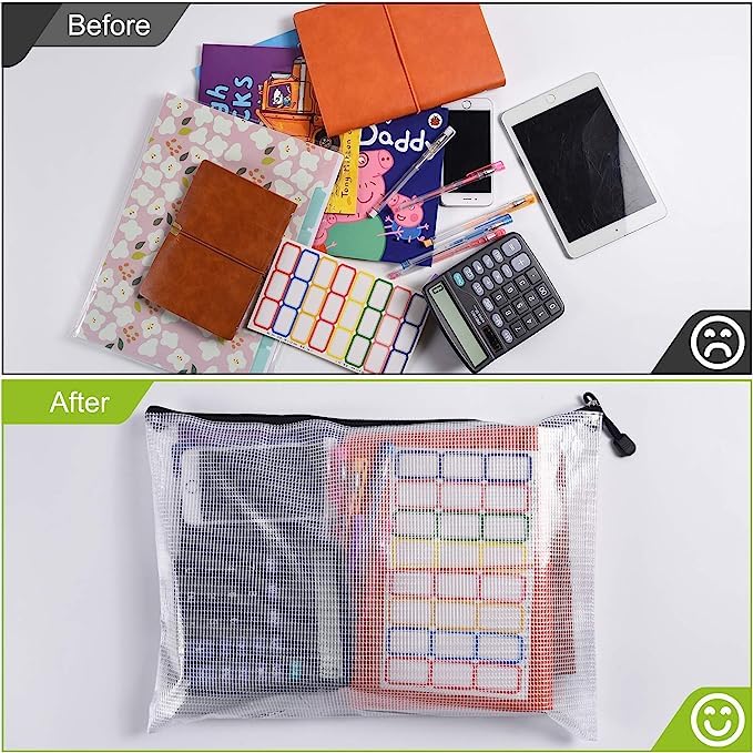 12 Pieces Mesh Zipper Pouch Document Folders Waterproof Plastic Mesh Bag for Business Makeup Board Game School Office Home Travel Storage