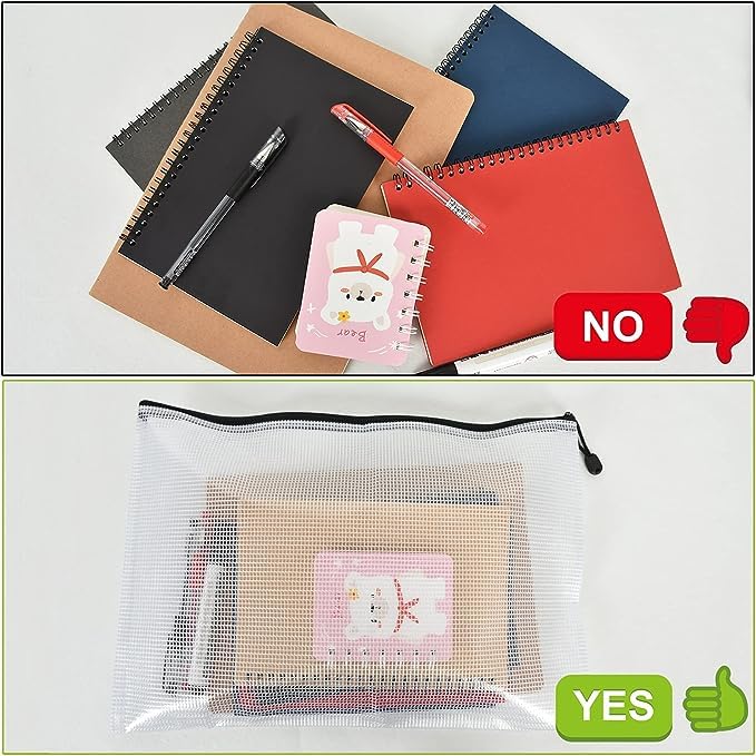 12 Pieces Mesh Zipper Pouch Document Folders Waterproof Plastic Mesh Bag for Business Makeup Board Game School Office Home Travel Storage