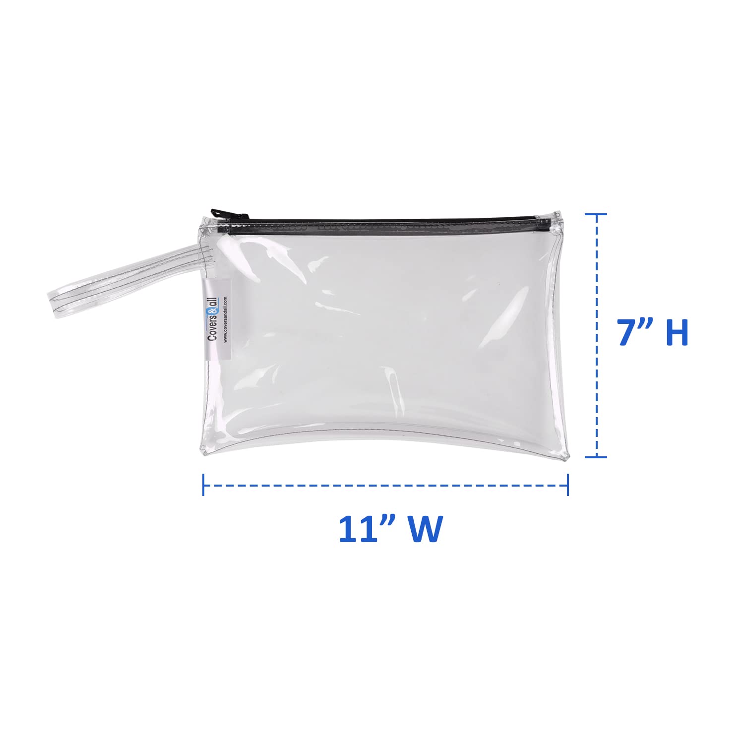 Covers & All Tool Bag, 18 Oz 48 PHR, Ultra-Clear PVC Tool Pouch with Belt for Hanging, Multipurpose Use Clear Zipper Pouches for Easy Organization, Toiletry, Makeup (11” W x 7” L, Clear)