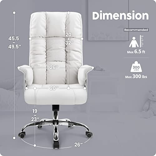 neo chair Office Chair Computer Desk Chair Gaming - Ergonomic High Back Cushion Lumbar Support with Wheels Comfortable White Upholstered Leather Racing Seat Adjustable Swivel Rolling Home Executive