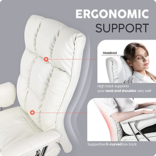 neo chair Office Chair Computer Desk Chair Gaming - Ergonomic High Back Cushion Lumbar Support with Wheels Comfortable White Upholstered Leather Racing Seat Adjustable Swivel Rolling Home Executive