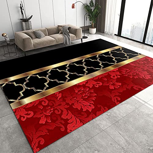 Large Abstract Art Area Rug,5x7ft,Minimalist Modern Red Gold and Black Living Room Decorative Carpetļ¼Suitable for Bedroom Office Study Dining Room Soft and Comfortable Creative Design Carpet Mat