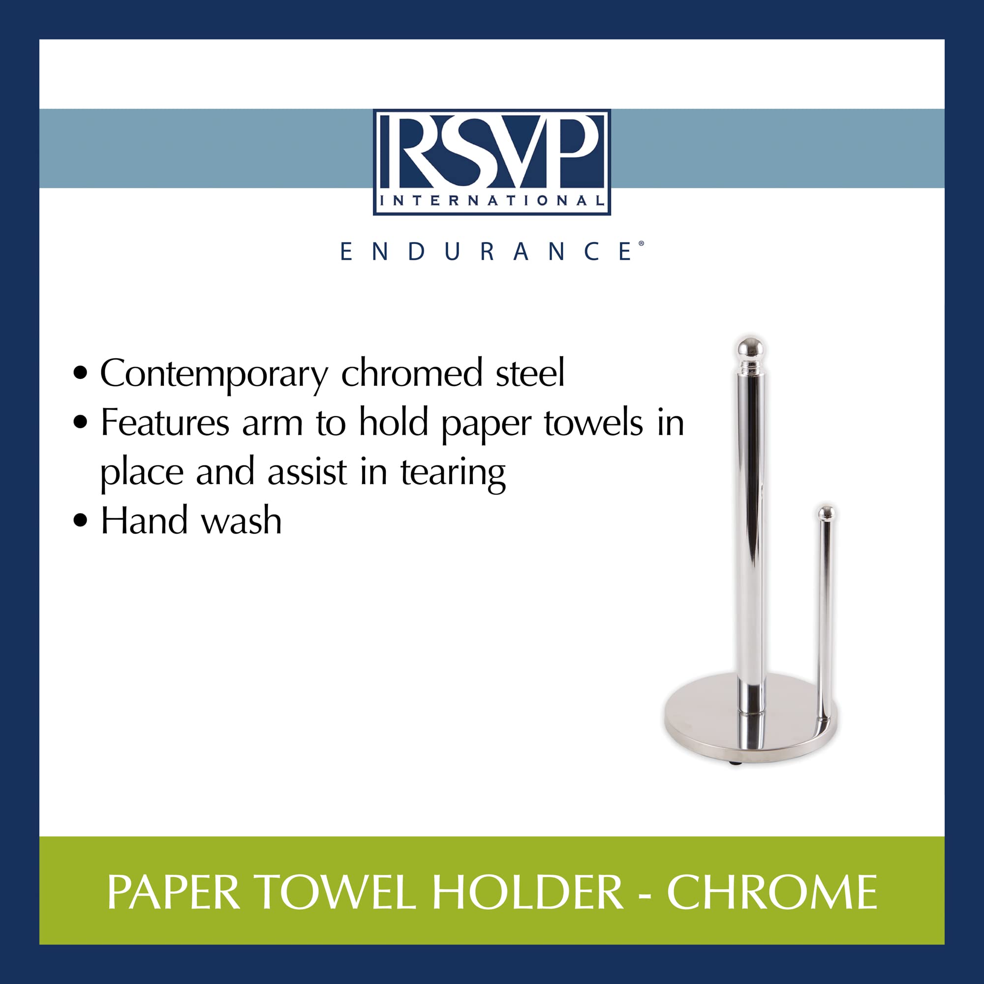RSVP International Kitchen Collection Countertop Paper Towel Holder, 6x13.75, Chrome