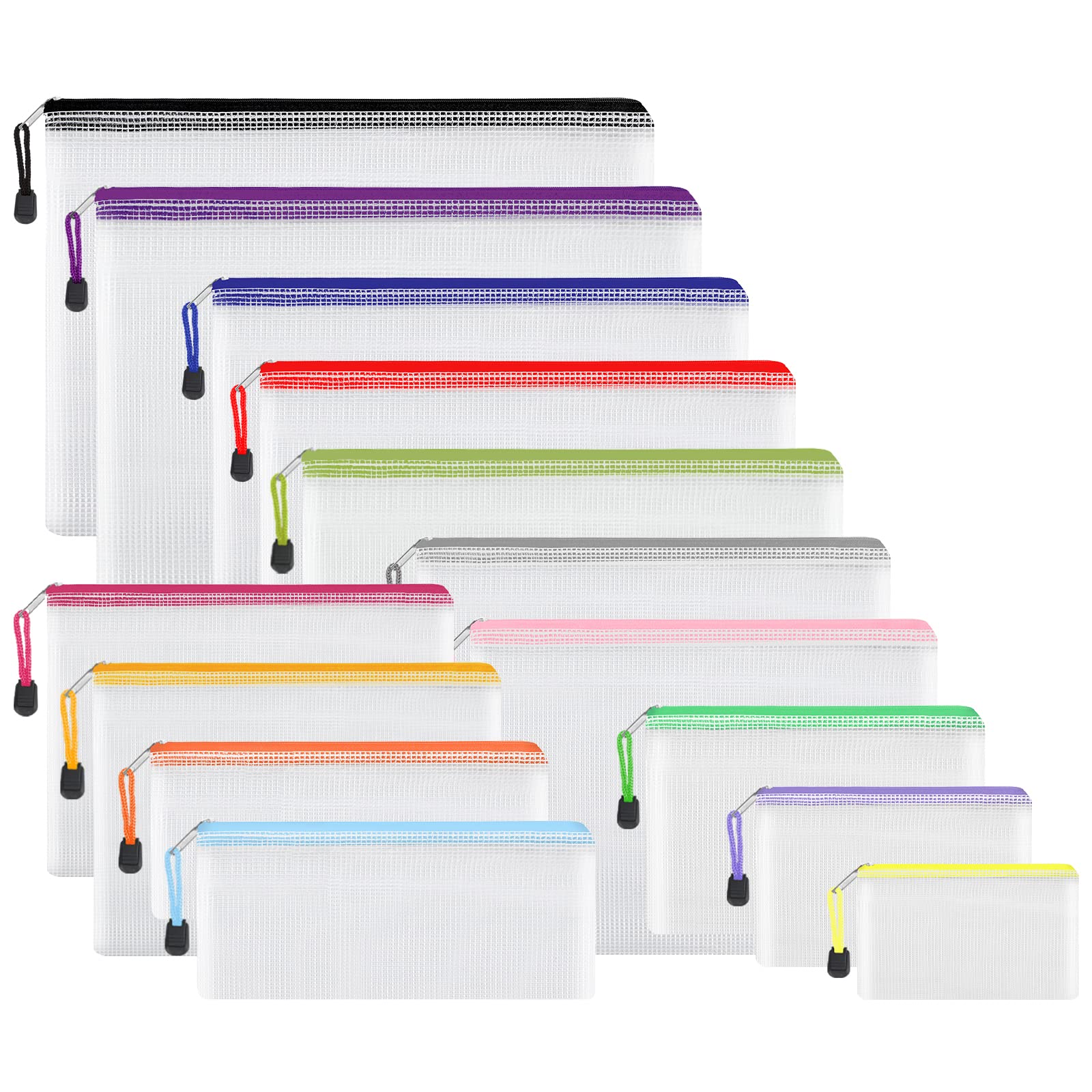 EOOUT 14pcs Zipper Pouches for Organizing, Mesh Zipper Pouch Bags, 8 Sizes 14 Colors Waterproof Mesh Bags with Zipper, for Travel Storage, School Supplies, Office Appliances and Home Organize