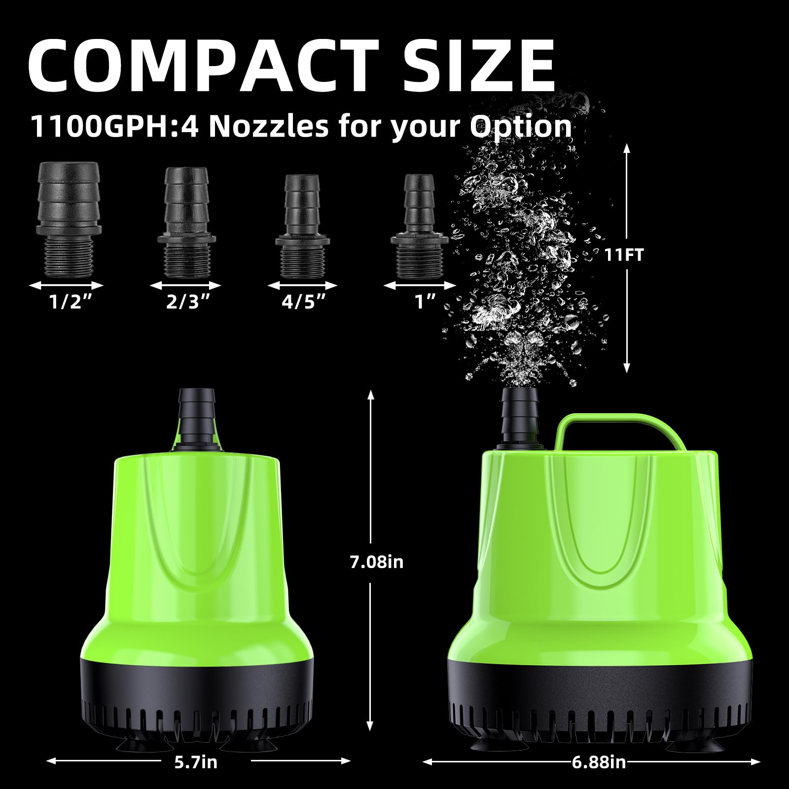 FREESEA Fountain Submersible Water Pump: 1100 GPH 100W Small Sump Pump for Outdoor Pond Hydroponic Statuary Waterfall Aquarium Fish Tank
