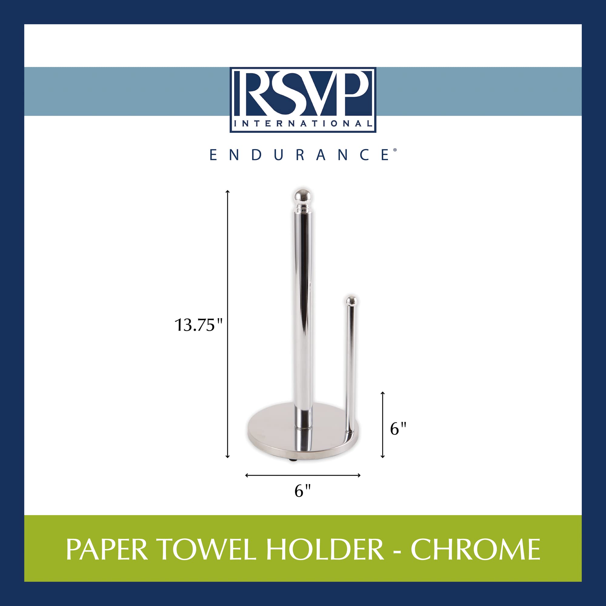 RSVP International Kitchen Collection Countertop Paper Towel Holder, 6x13.75, Chrome