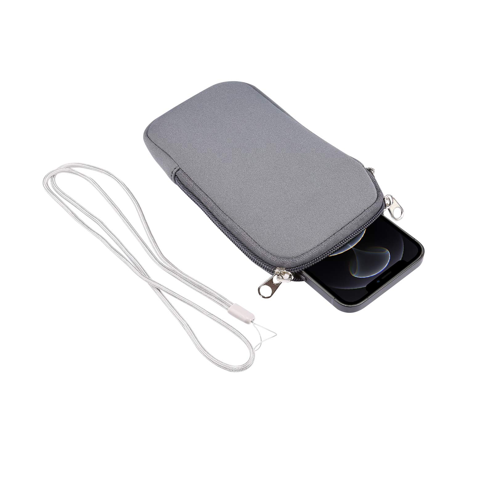 Zippered Neoprene Cell Phone Sleeve Mesh Pocket Pouch for iPhone 16 Plus 15 Plus iPhone 15 14 13 Pro Max 12 Pro Max Google Pixel 8/7 Pro 6 Pro OnePlus 12 11 Moto G Power 2022 (Gray)