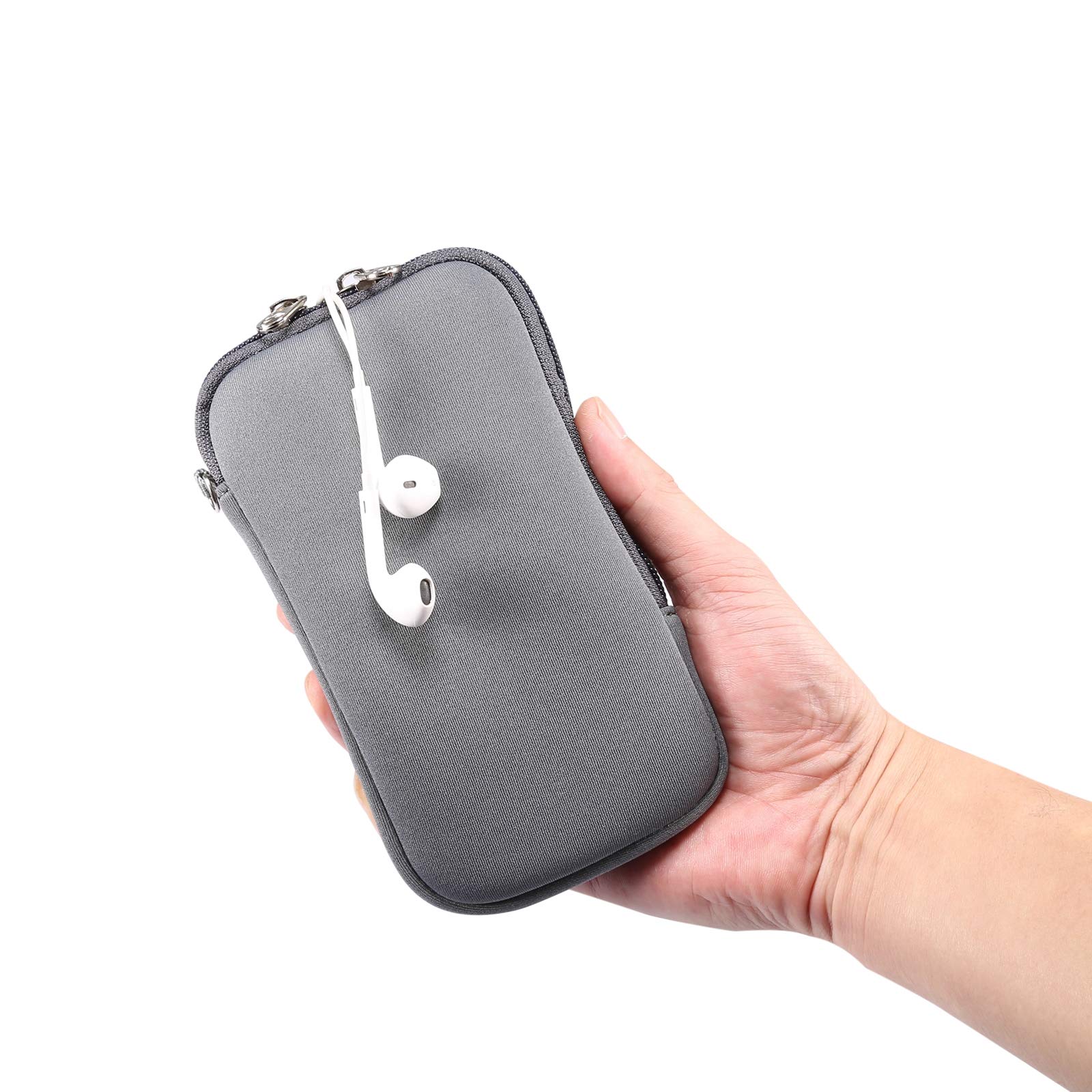 Zippered Neoprene Cell Phone Sleeve Mesh Pocket Pouch for iPhone 16 Plus 15 Plus iPhone 15 14 13 Pro Max 12 Pro Max Google Pixel 8/7 Pro 6 Pro OnePlus 12 11 Moto G Power 2022 (Gray)