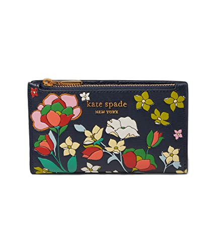 Kate Spade New York Morgan Flower Bed Embossed Saffiano Leather Small Slim Bifold Wallet Blazer Blue Multi One Size