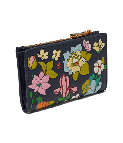 Kate Spade New York Morgan Flower Bed Embossed Saffiano Leather Small Slim Bifold Wallet Blazer Blue Multi One Size