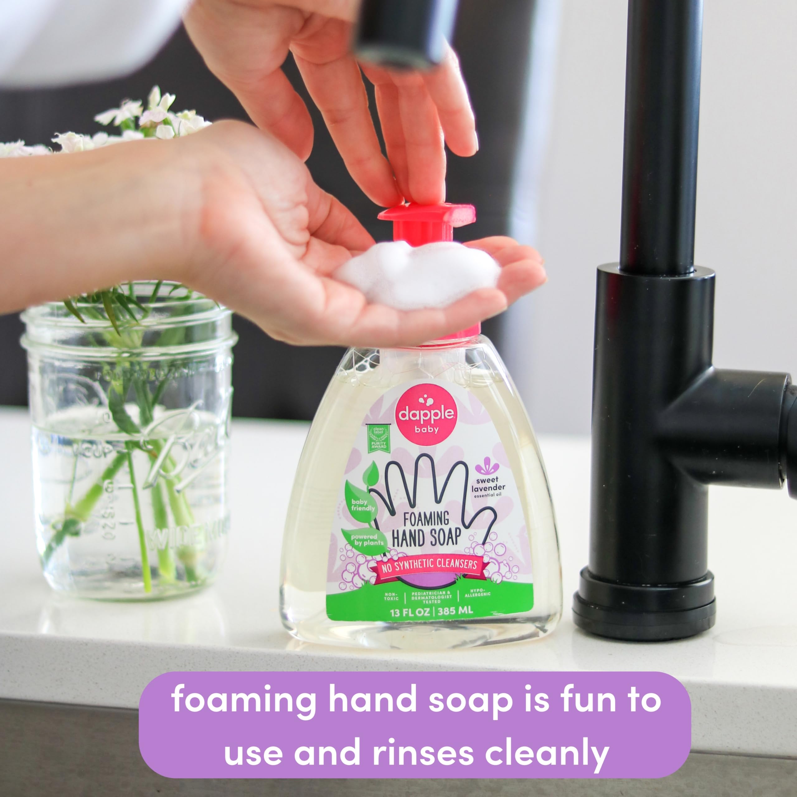 Dapple Baby Foaming Hand Soap, Lavender, 13 Fl Oz Pump Bottle (Pack of 3) - Gentle, Plant Based, Hand Wash Baby Soap - Hypoallergenic for Sensitive Skin