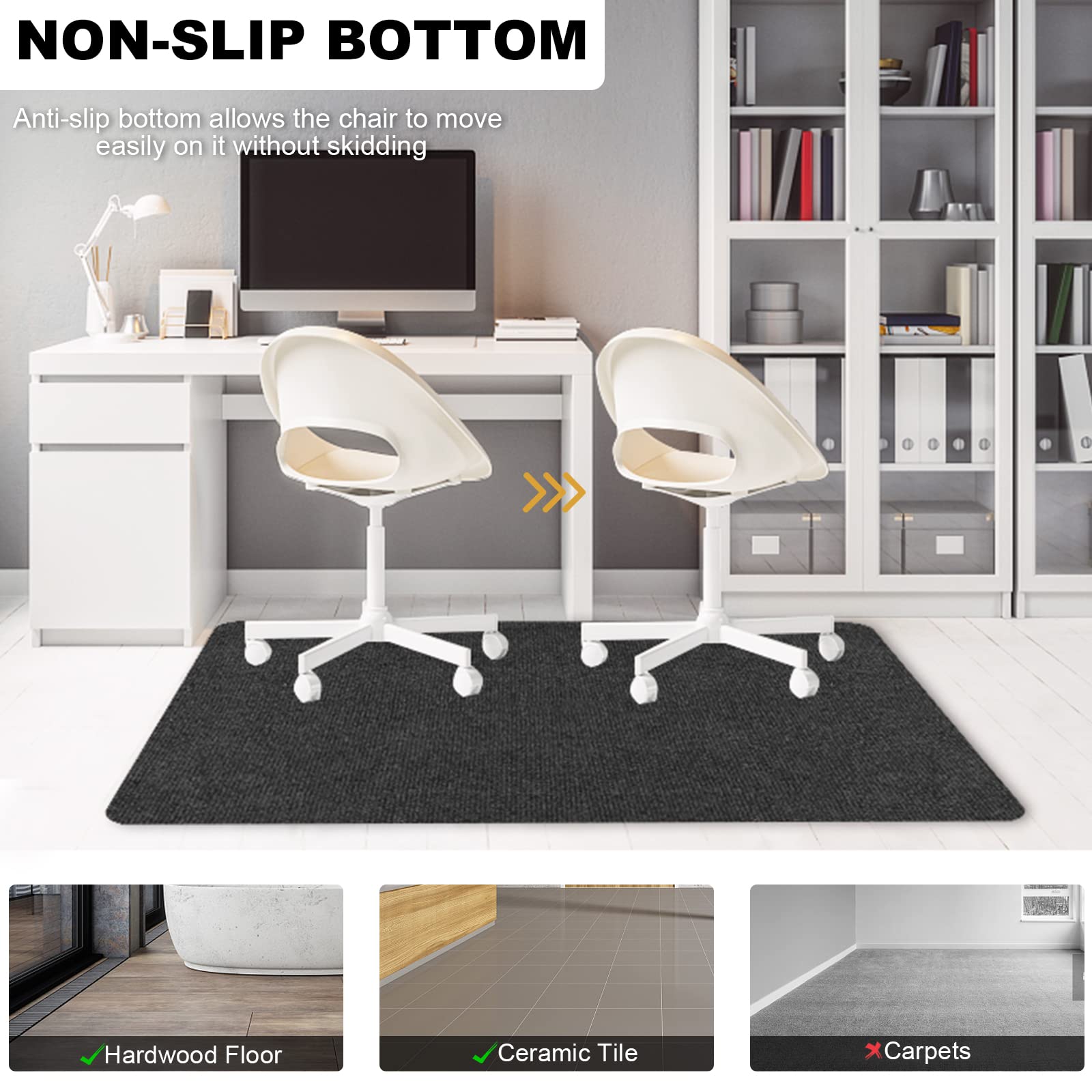 Office Chair Mat for Hardwood Floor, 47"x35" Computer Gaming Rolling Chair Mat Low-Pile Floor Protectors, Anti-Slip Computer Chair Mats for Home Office (47"x35", Brown)