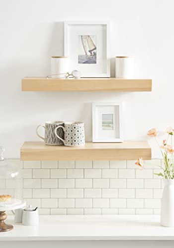Kate and Laurel Havlock Modern Floating, Mid-Century Bathroom and Kitchen Shelves for Storage and Display, Set of, 2 Piece 24 x 8, Natural Wood