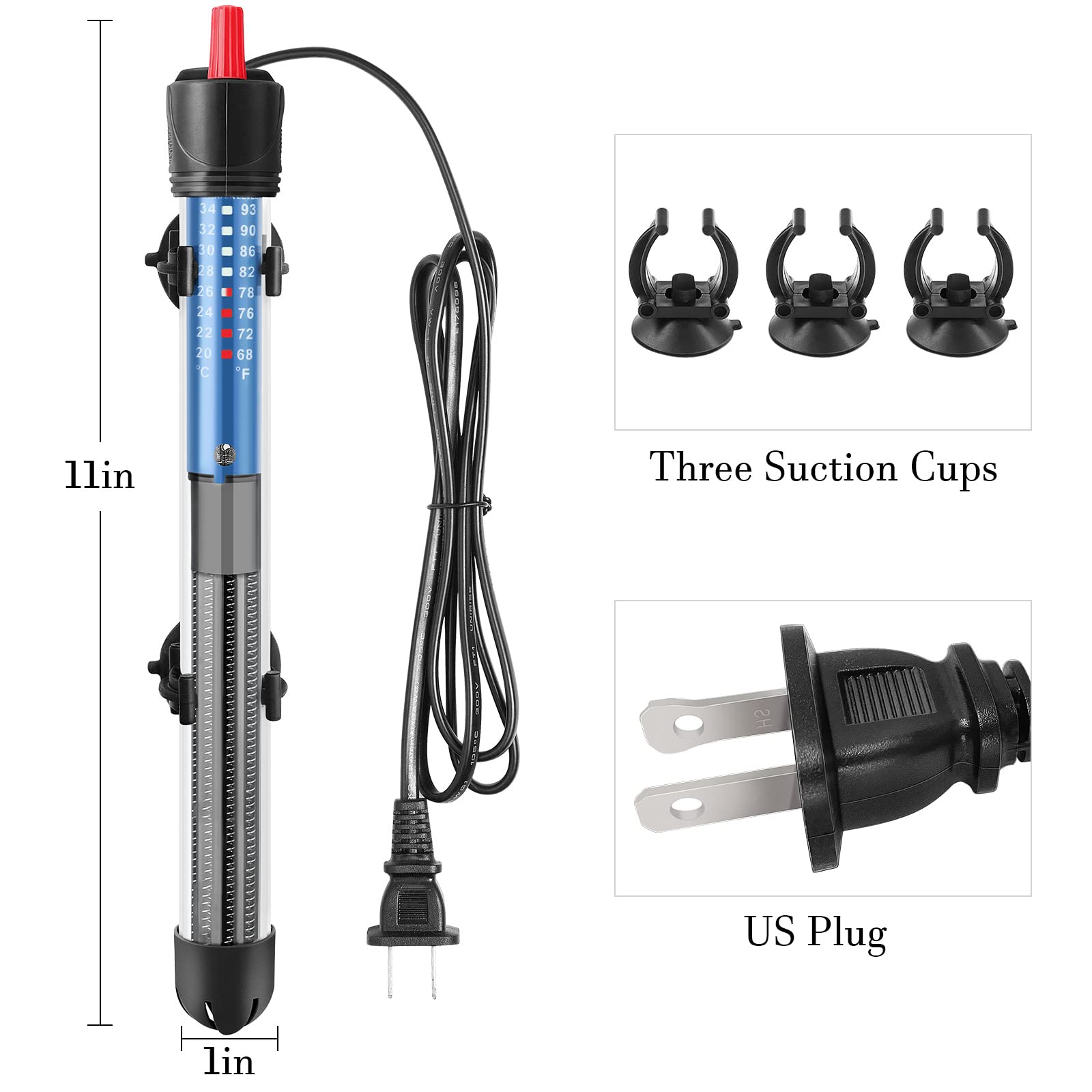 FEDOUR 50W 100W 300W Submersible Aquarium Heater, Adjustable Glass Water Heater for 5 – 70 Gallon Fish and Turtle Tank (300W)