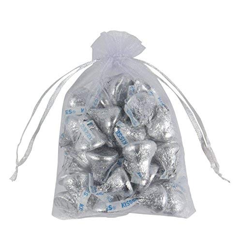 100Pcs White Organza Bags 4x6 inches w/Drawstring | Accurate Sizing, Reinforced Stitching & Crease Free Sheer Organza Pouches | OB46 01