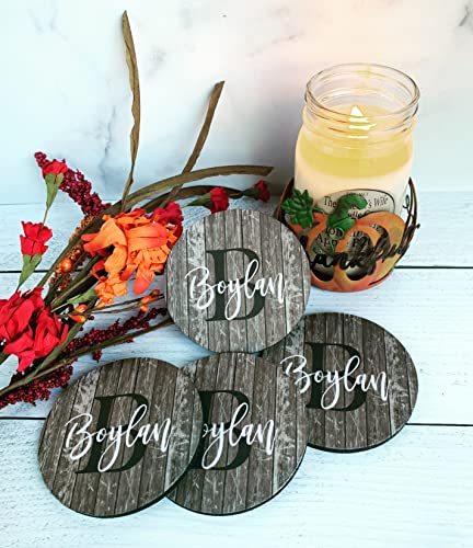 Personalized Coasters for Drinks Barnwood Design Custom Coaster Set Monogram Initial Name Wedding Anniverary Gift Handmade by The Painted Pug (Dark Brown)
