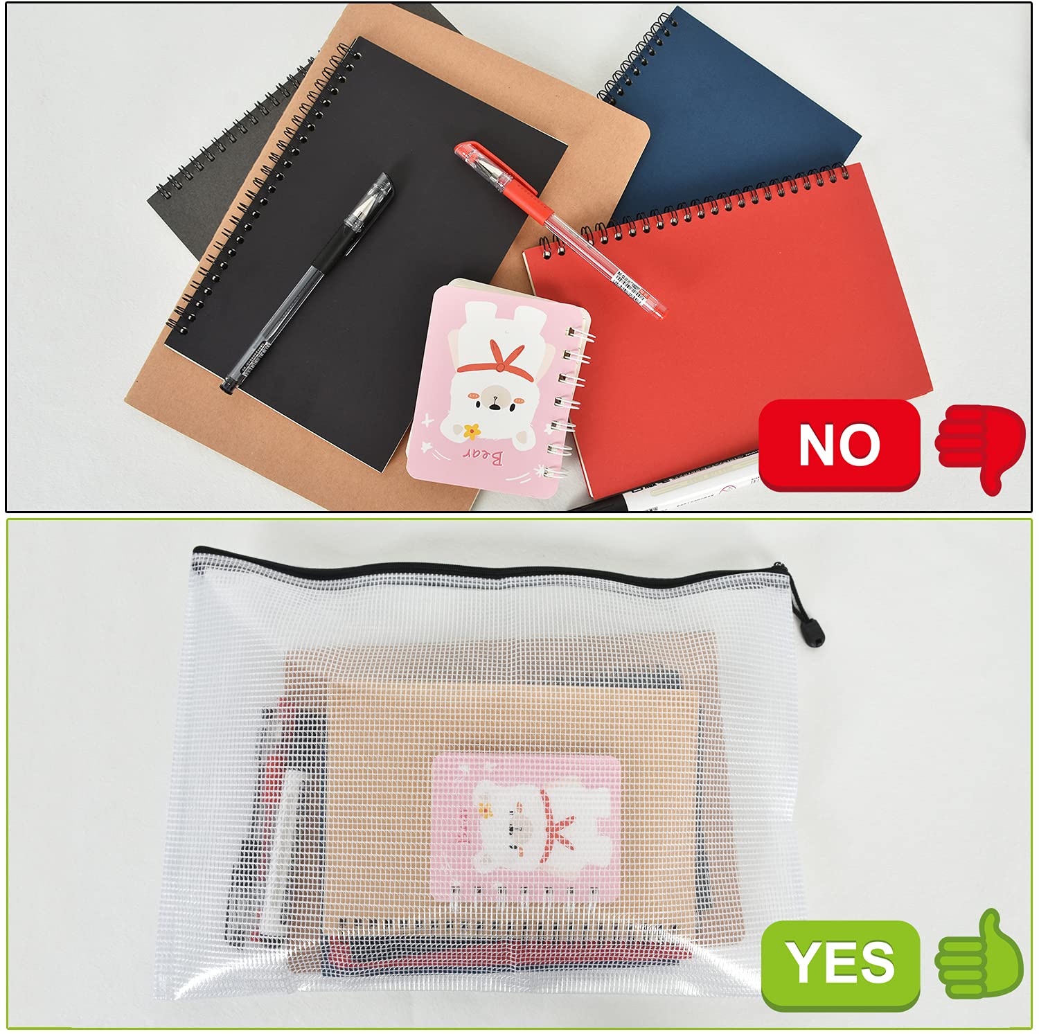 Vuzvuv 22Pcs A3 Size-16.9"x 12" Large Mesh Zipper Pouch with Label Sticker, Plastic Document Mesh Bag for File Board Game School Office Home Travel Storage(43cm30cm)