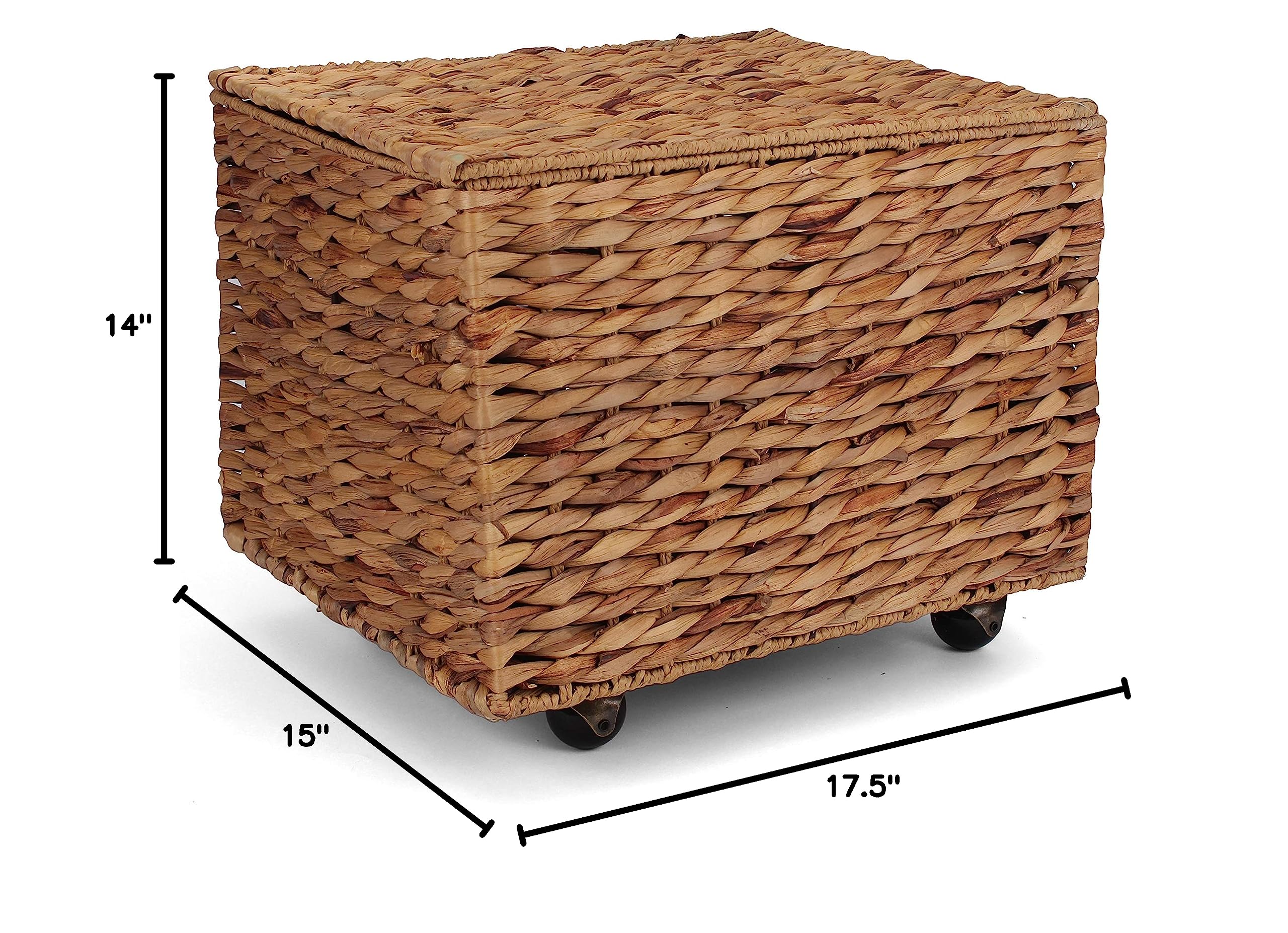 Seagrass Rolling File Cabinet - Home Filing Cabinet - Hanging File Organizer - Home and Office Wicker File Cabinet - Water Hyacinth Storage Basket for File Storage (Natural)
