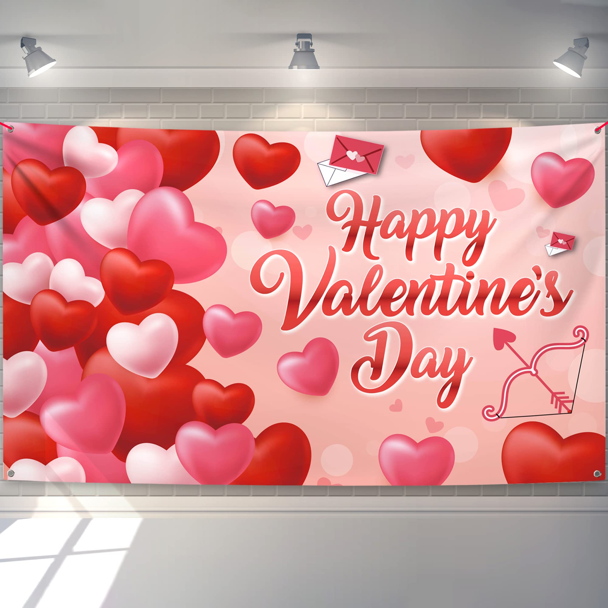 Large, Happy Valentines Day Backdrop - 72x44 Inch | Happy Valentines Day Banner, Valentines Day Decor | Wall Banner Valentine Day Backdrop, Valentines Day Decoration | Valentines Decorations for Party