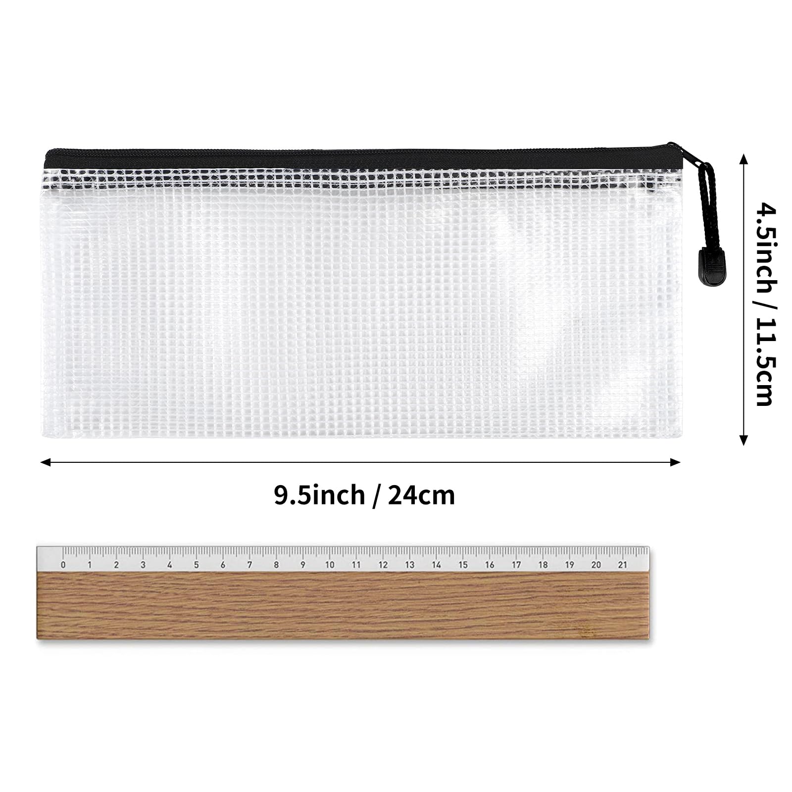EOOUT 24pcs Mesh Pouch Bags, 9.5x4.5 Inches Waterproof Black Bags, Bill Size Organizing Storage with Zipper, Small Pouches for School, Classroom, Office and Bill