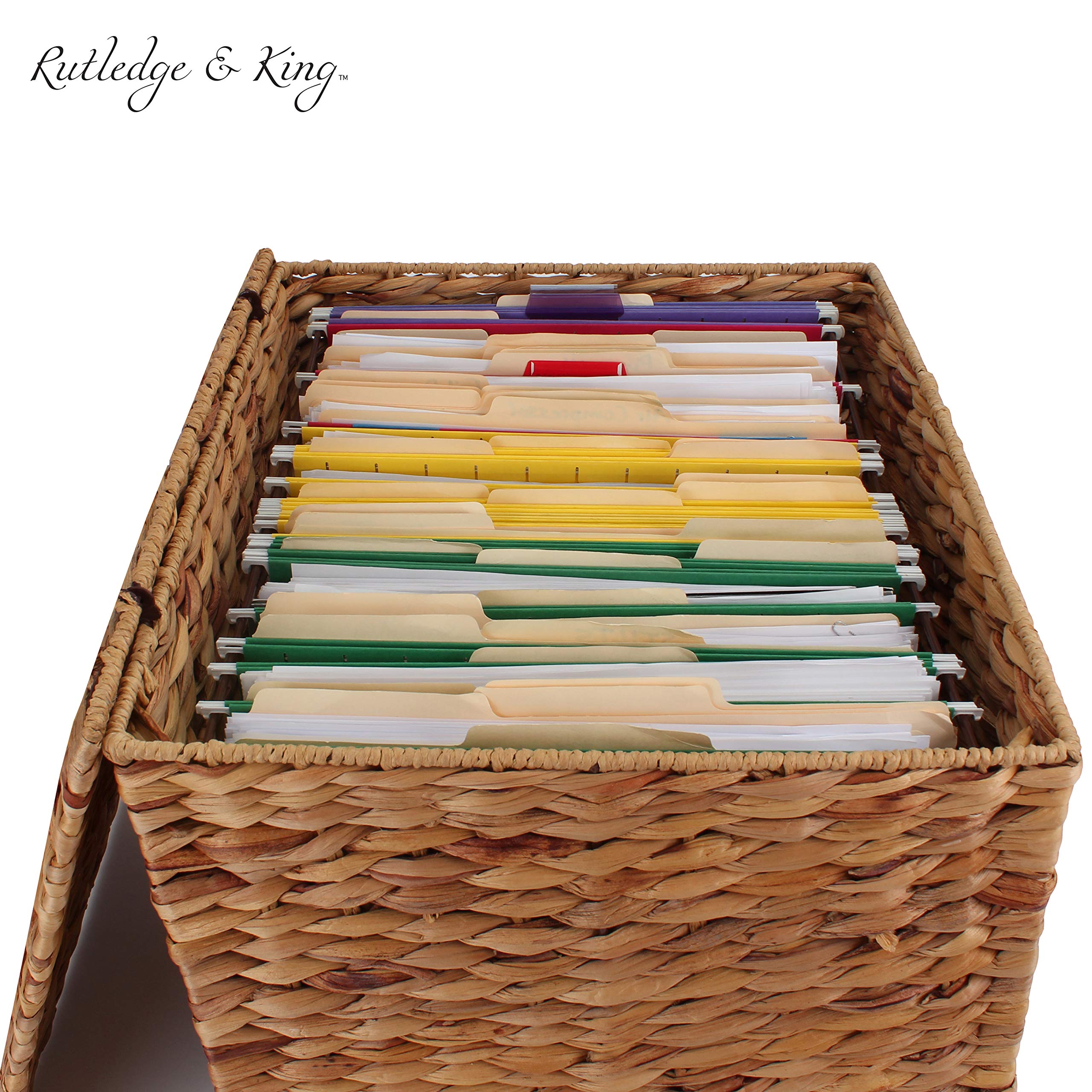 Seagrass Rolling File Cabinet - Home Filing Cabinet - Hanging File Organizer - Home and Office Wicker File Cabinet - Water Hyacinth Storage Basket for File Storage (Natural)