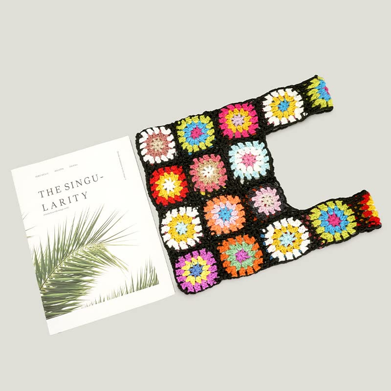 Bohemian Crochet Flower Plaid Women Handbag Handmade Woven Small Tote Casual Summer Beach Bag Braid Bali Purse EN8
