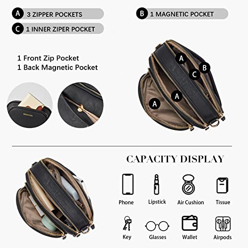 BOSTANTEN Crossbody Bags for Women Leather Cell Phone Purse Shoulder Handbags with Wide Strap Black