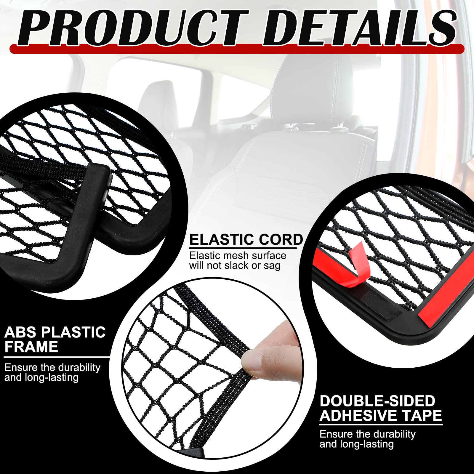 Hicarer 4 Pieces Car Storage Pocket Mesh Net Pocket Storage Back Net Mesh Car Organizer Universal String Bag Seat Side for Purse Phone Holder Organizer (6 x 3.2 Inch)