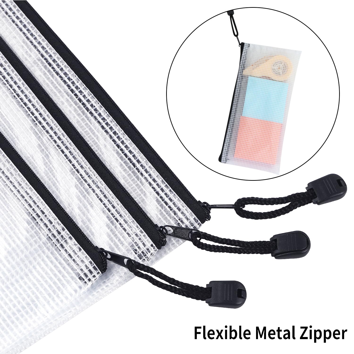 EOOUT 24pcs Mesh Pouch Bags, 9.5x4.5 Inches Waterproof Black Bags, Bill Size Organizing Storage with Zipper, Small Pouches for School, Classroom, Office and Bill