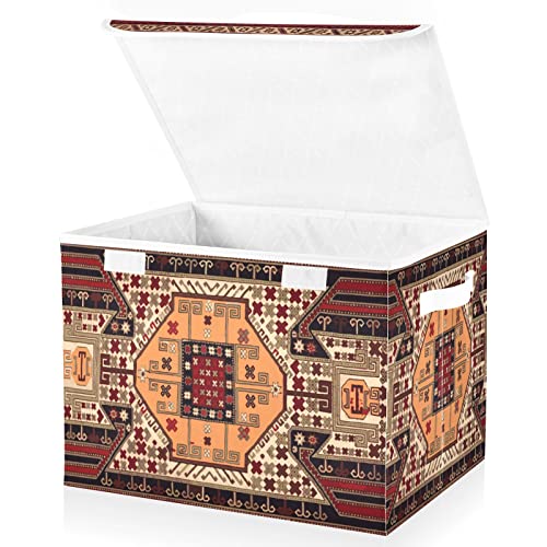Living Room Storage Bins with Lids Storage Baskets for Clothes Persian Carpet Tribal Texture Photo Organization 12x12x16