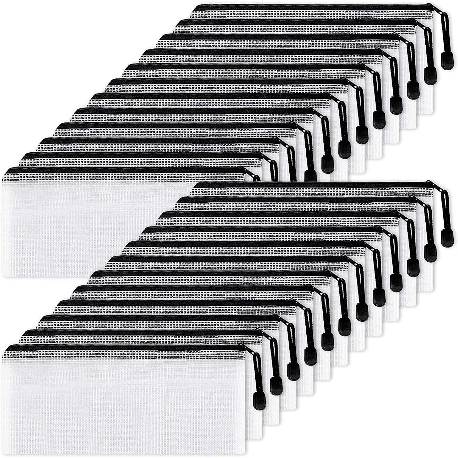 EOOUT 24pcs Mesh Pouch Bags, 9.5x4.5 Inches Waterproof Black Bags, Bill Size Organizing Storage with Zipper, Small Pouches for School, Classroom, Office and Bill